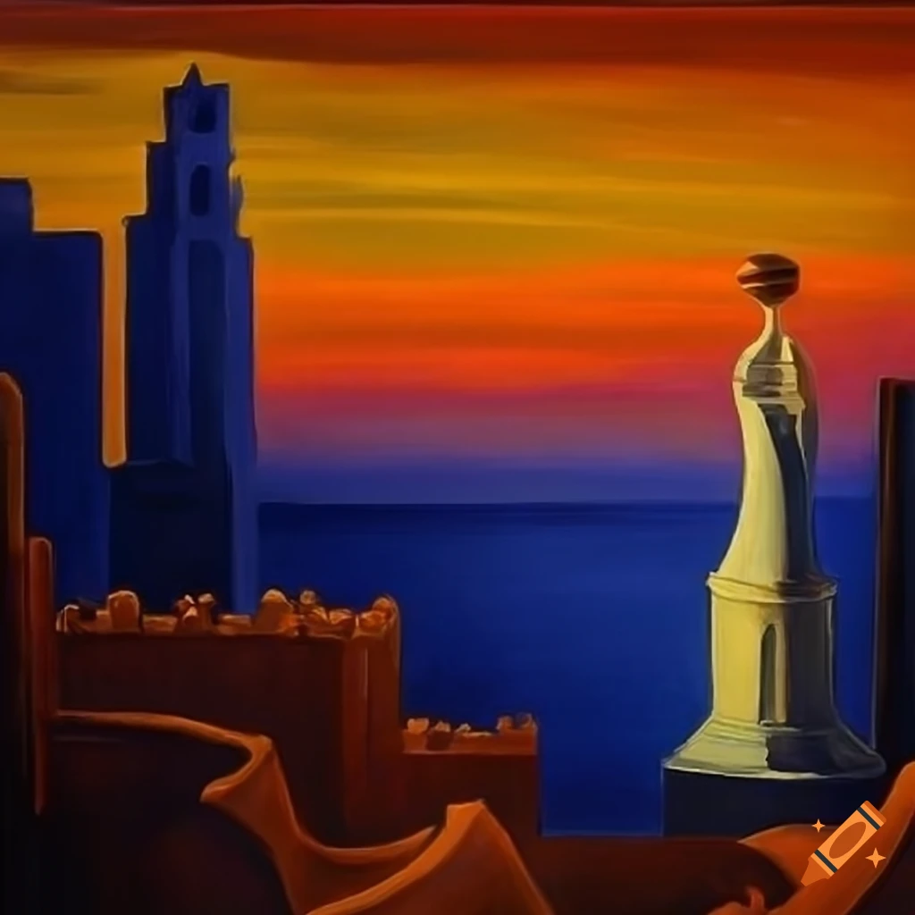 Still life painting with cityscape elements on Craiyon