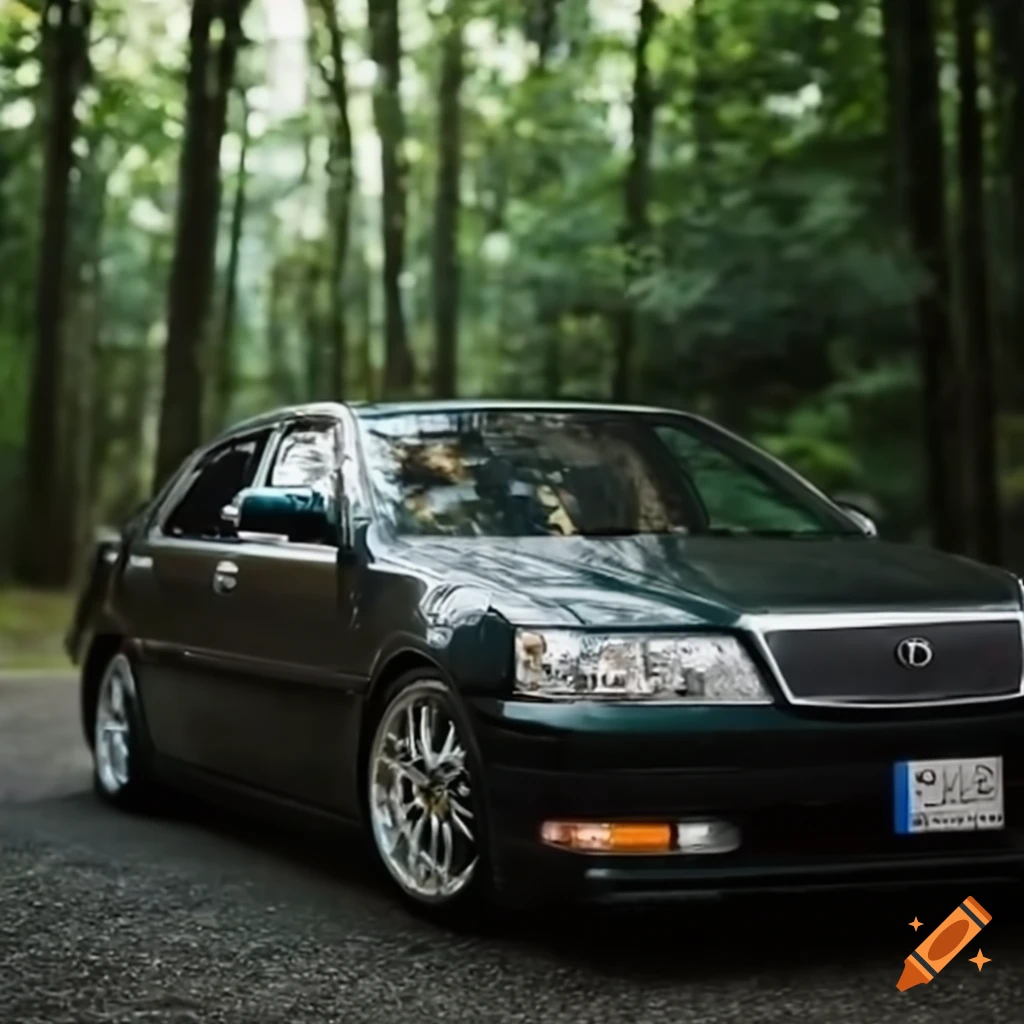 Toyota mark 2 in a scenic forest