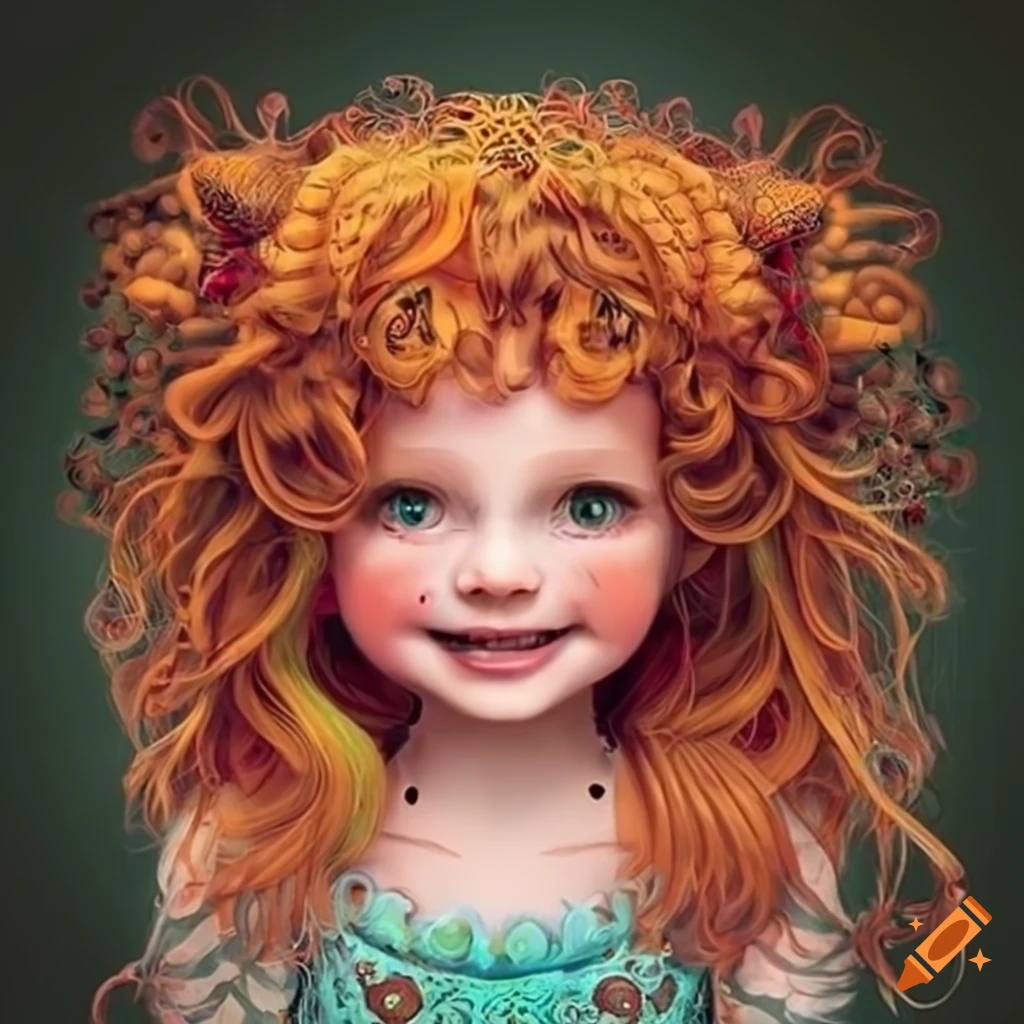 Colorful illustration of smiling girls with unique embellishments on ...