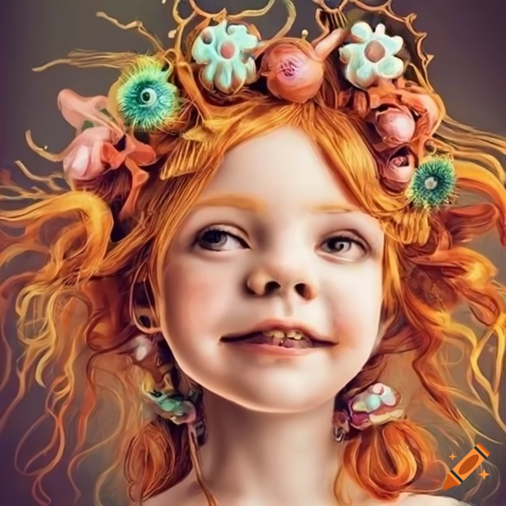 Colorful illustration of cute smiling girls with unique embellishments ...