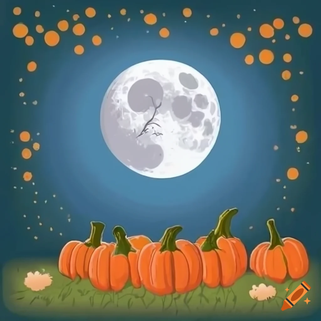 Pumpkin patch under full moon with forest on Craiyon