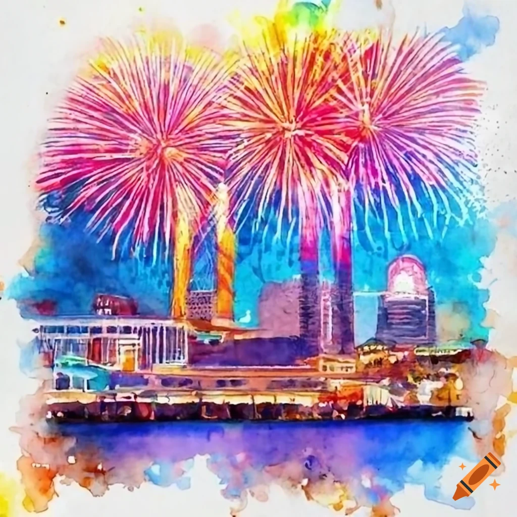 Fireworks festival artwork in watercolor style on Craiyon