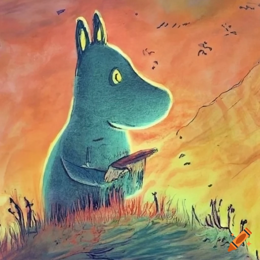 Illustration of a moomin offering flowers on Craiyon