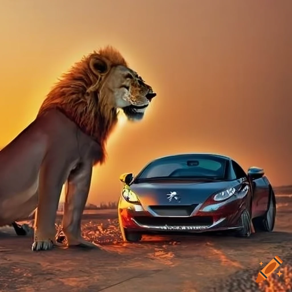 Car with lions on Craiyon