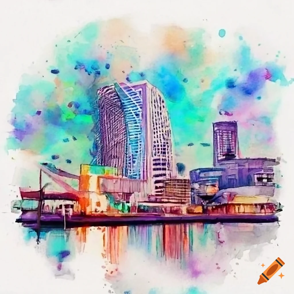 Yokohama port watercolor illustration on Craiyon