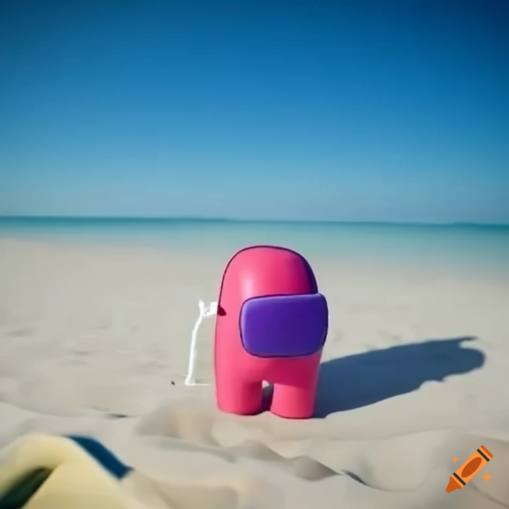 Among us crewmate relaxing at the beach with sunglasses on Craiyon