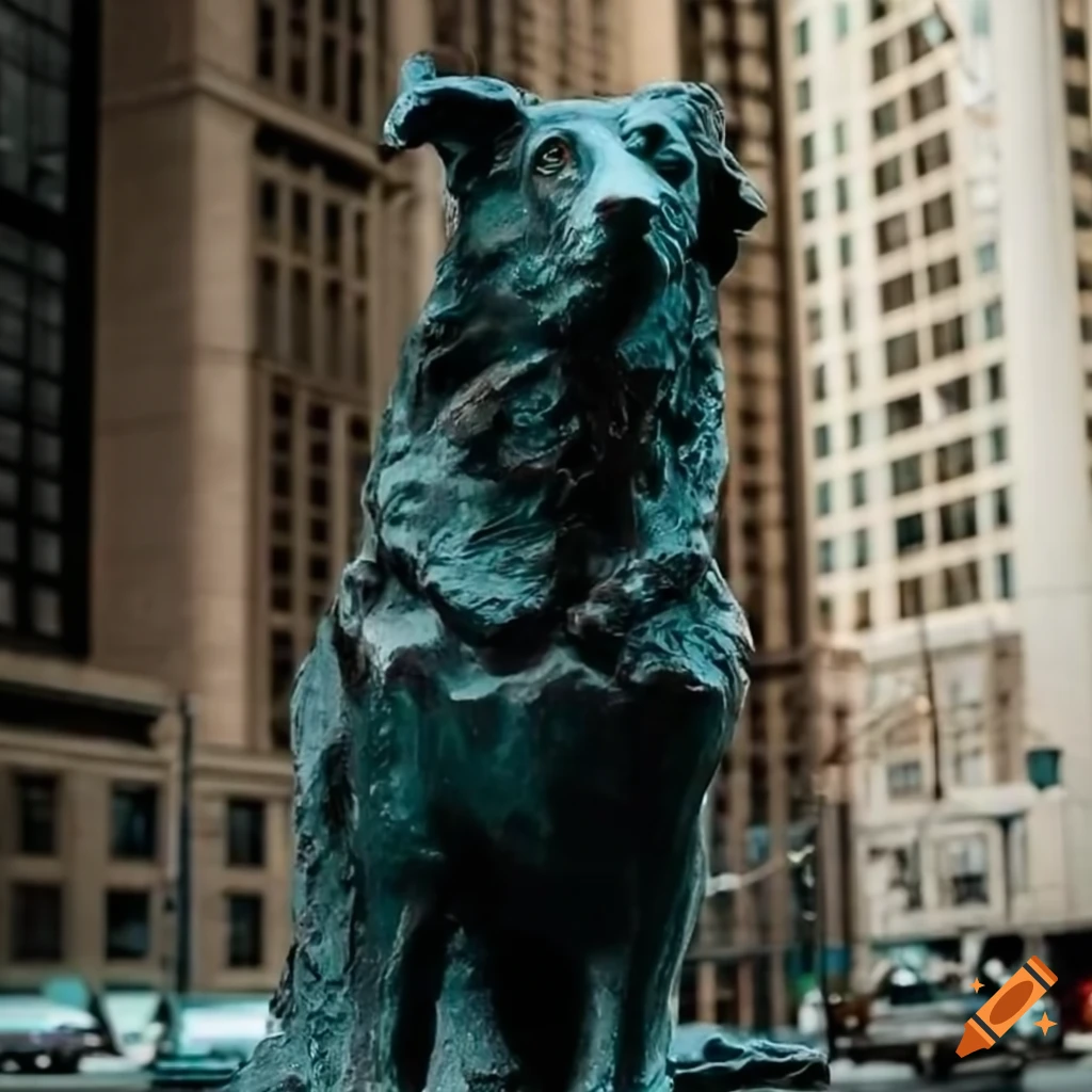 Bronze statue of a Border Collie in Chicago on Craiyon