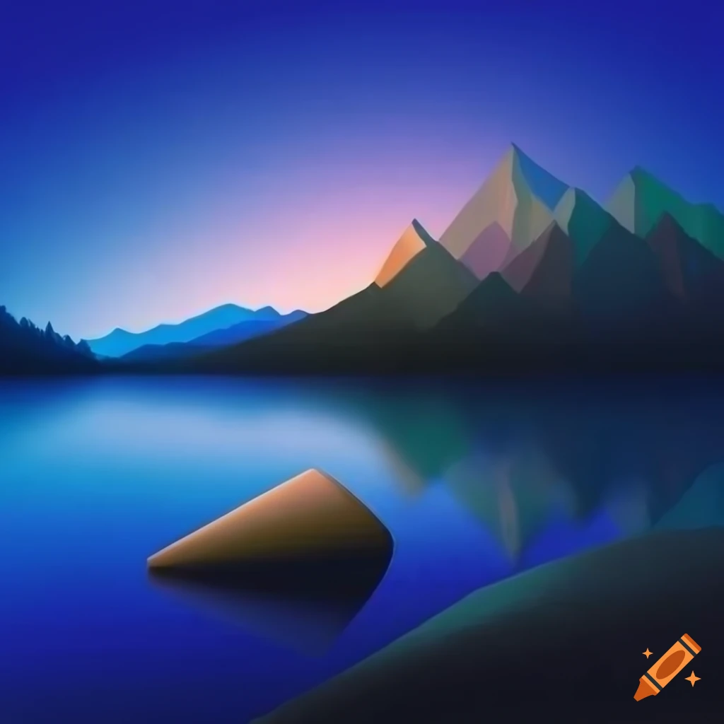 Geometric abstract art of mountains, lakes, and forest on Craiyon