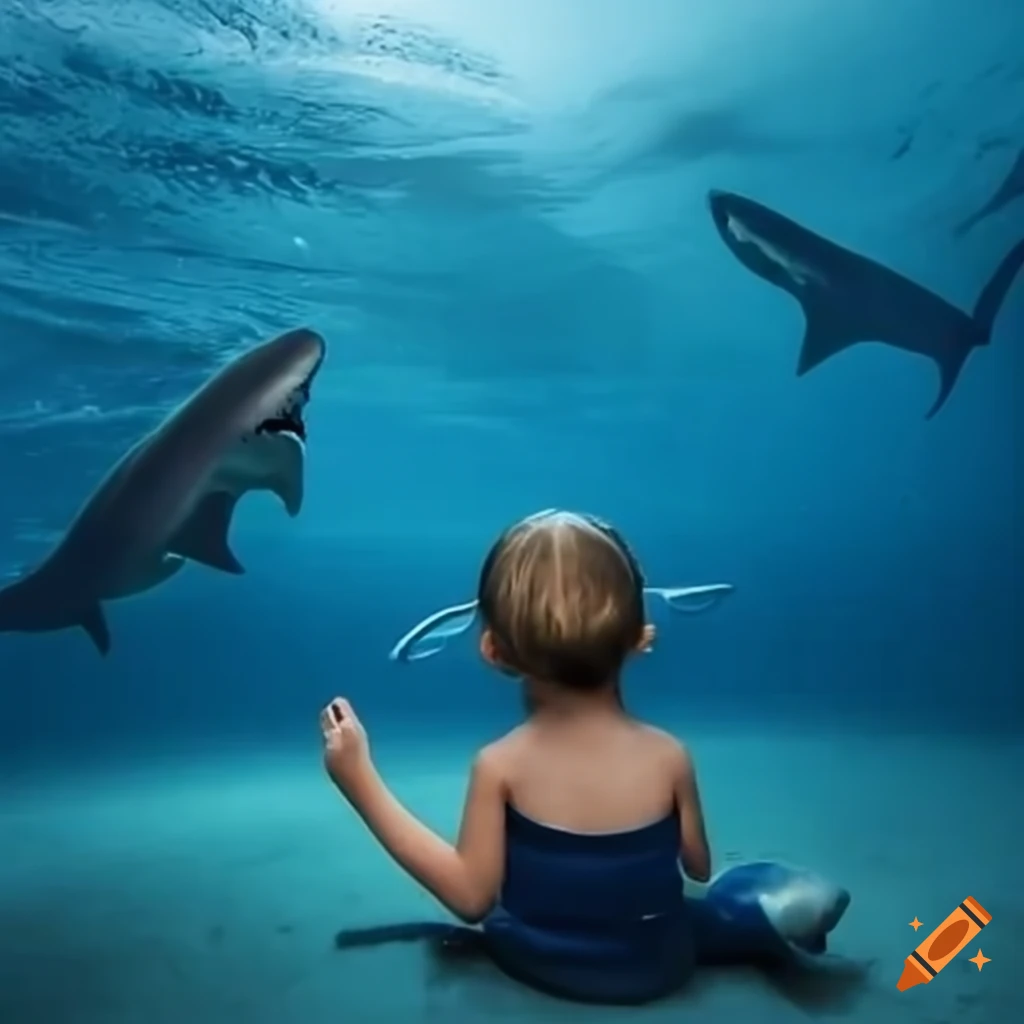 Child swimming with a shark