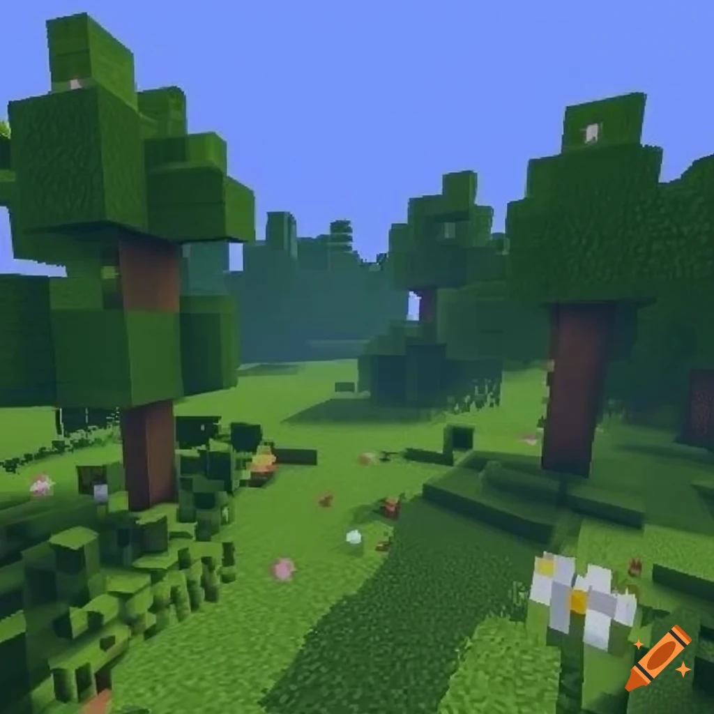 Screenshot of a flower plain in minecraft on Craiyon