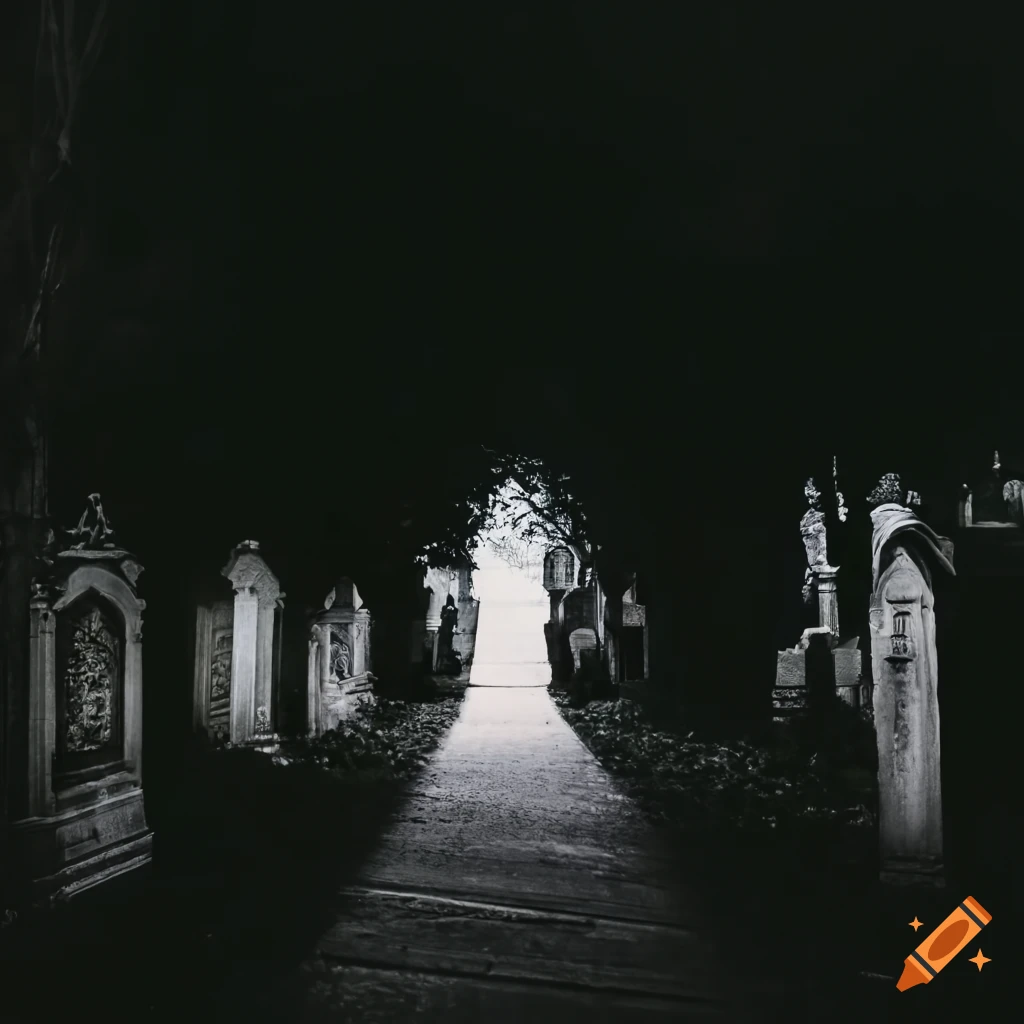 Night view of an old cemetery on Craiyon