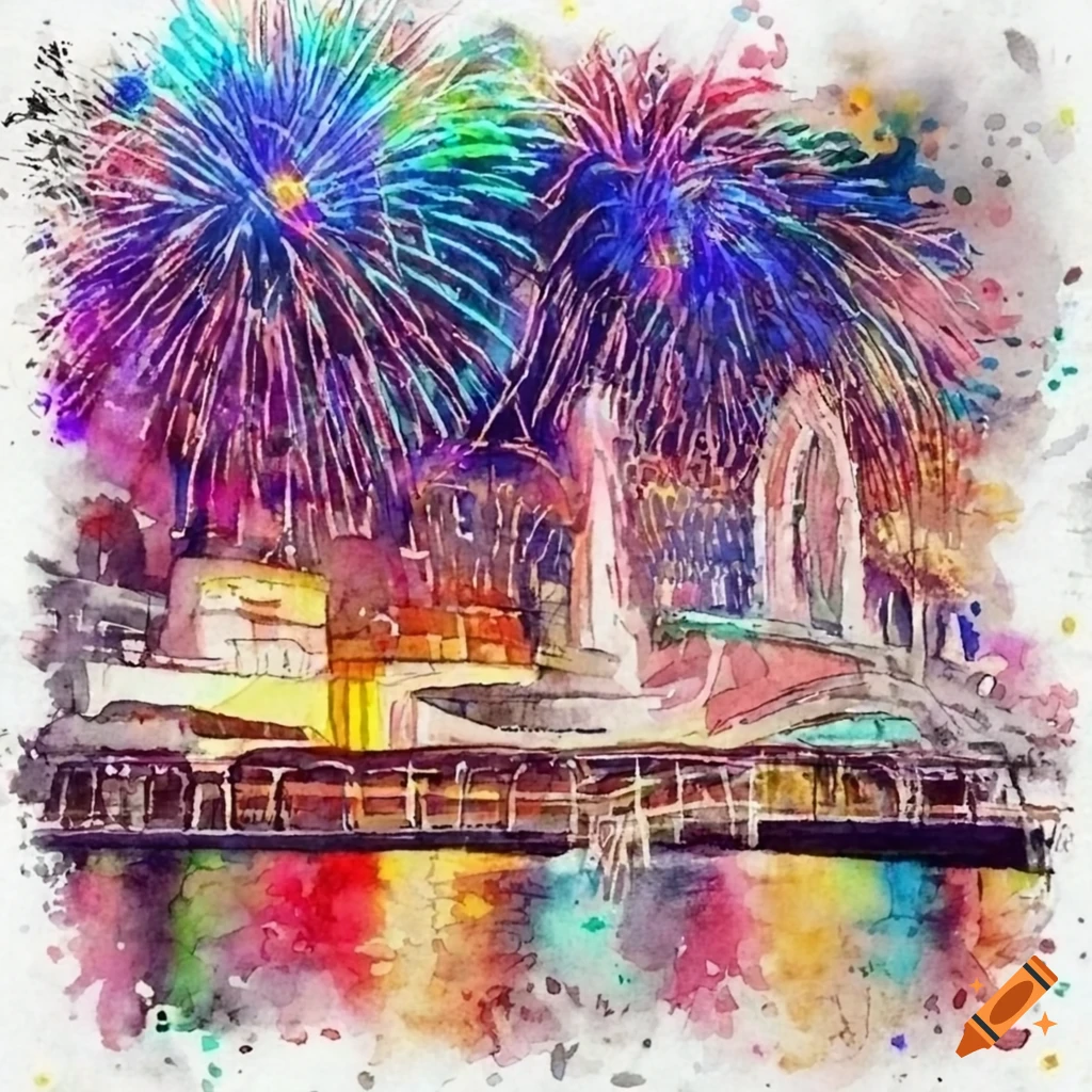 Fireworks festival artwork in watercolor style on Craiyon
