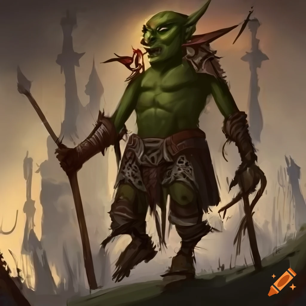 Fantasy art of an elf-goblin hybrid leading an army on Craiyon