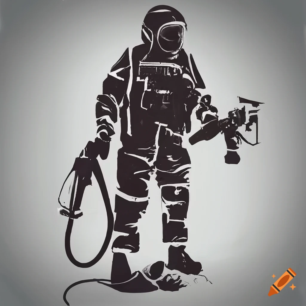 Graffiti style art of a SWAT team soldier in hazmat suit with paint ...