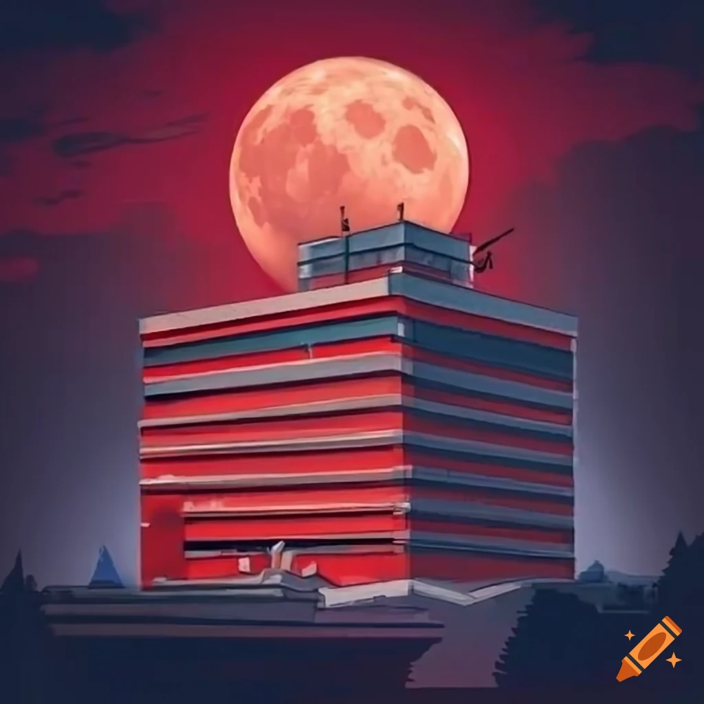 Modern hospital building under a full moon on Craiyon