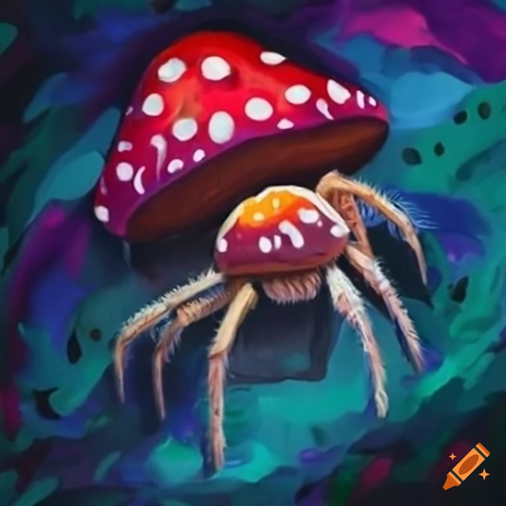 Image of a spider on a mushroom on Craiyon