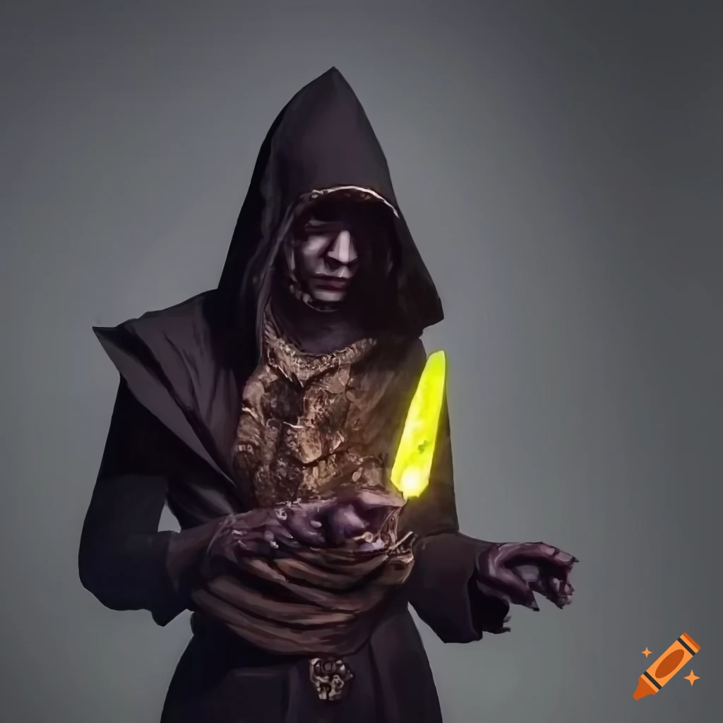 Dark fantasy warlock with glowing crystal shard on Craiyon