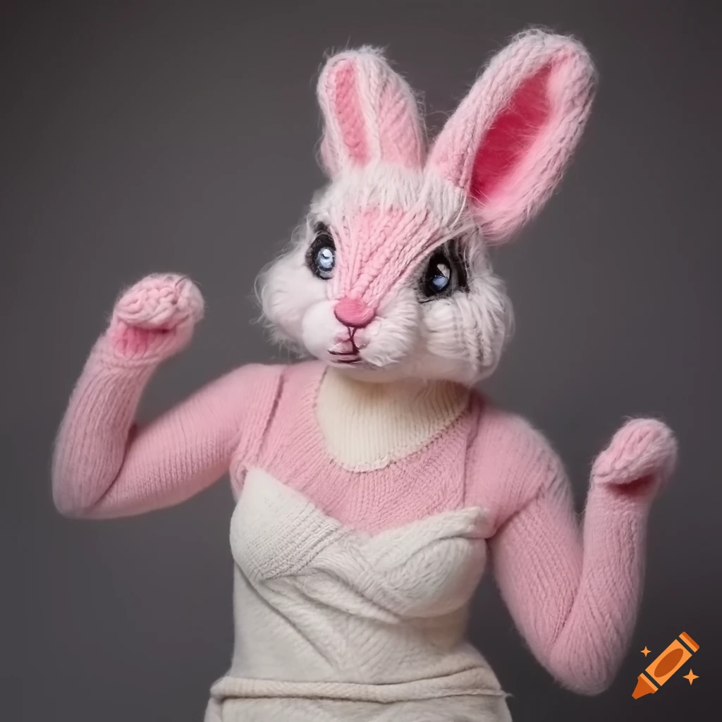 Yarn bunny with adorable anthropomorphic features on Craiyon