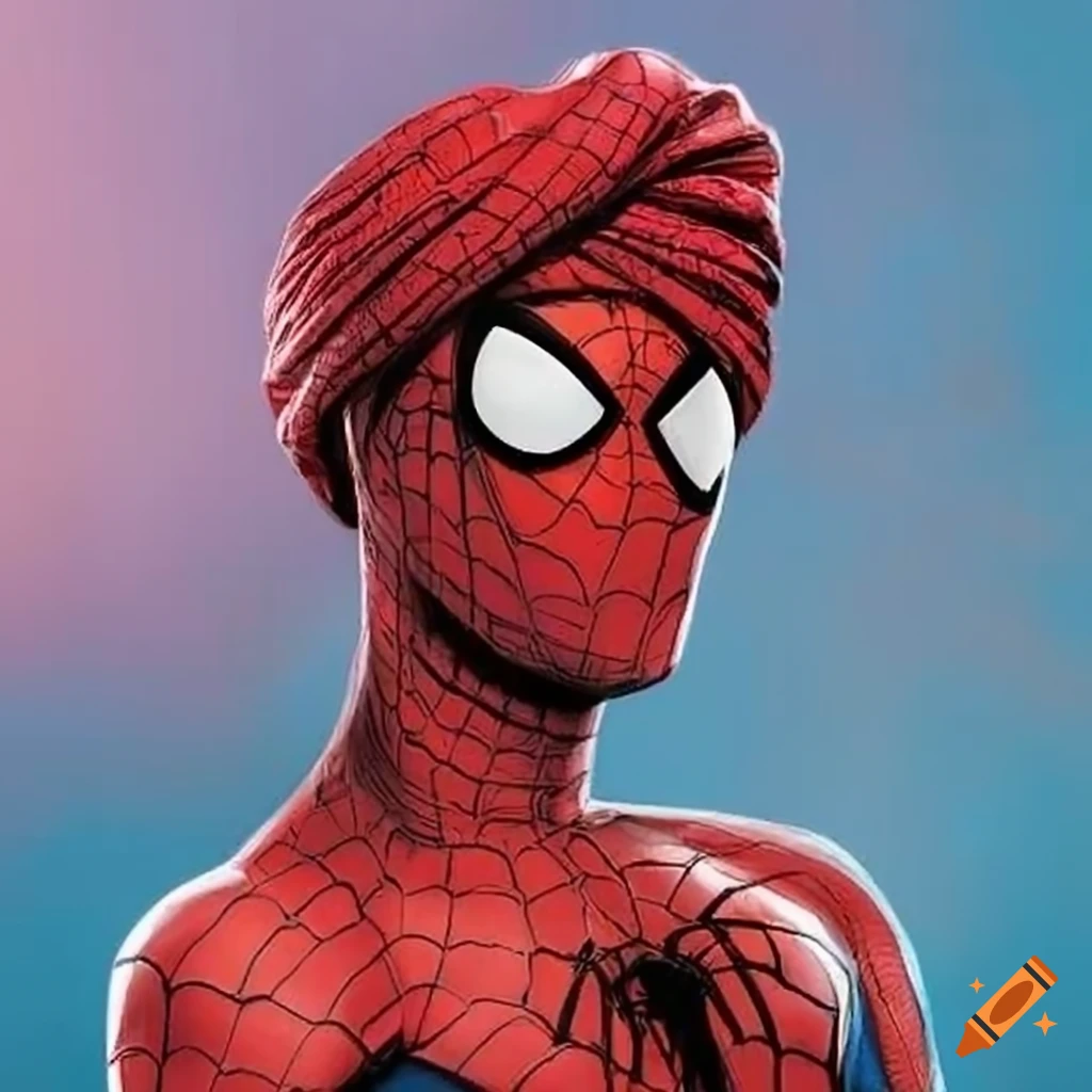 Spider-Man wearing a turban and Indian scarf on Craiyon