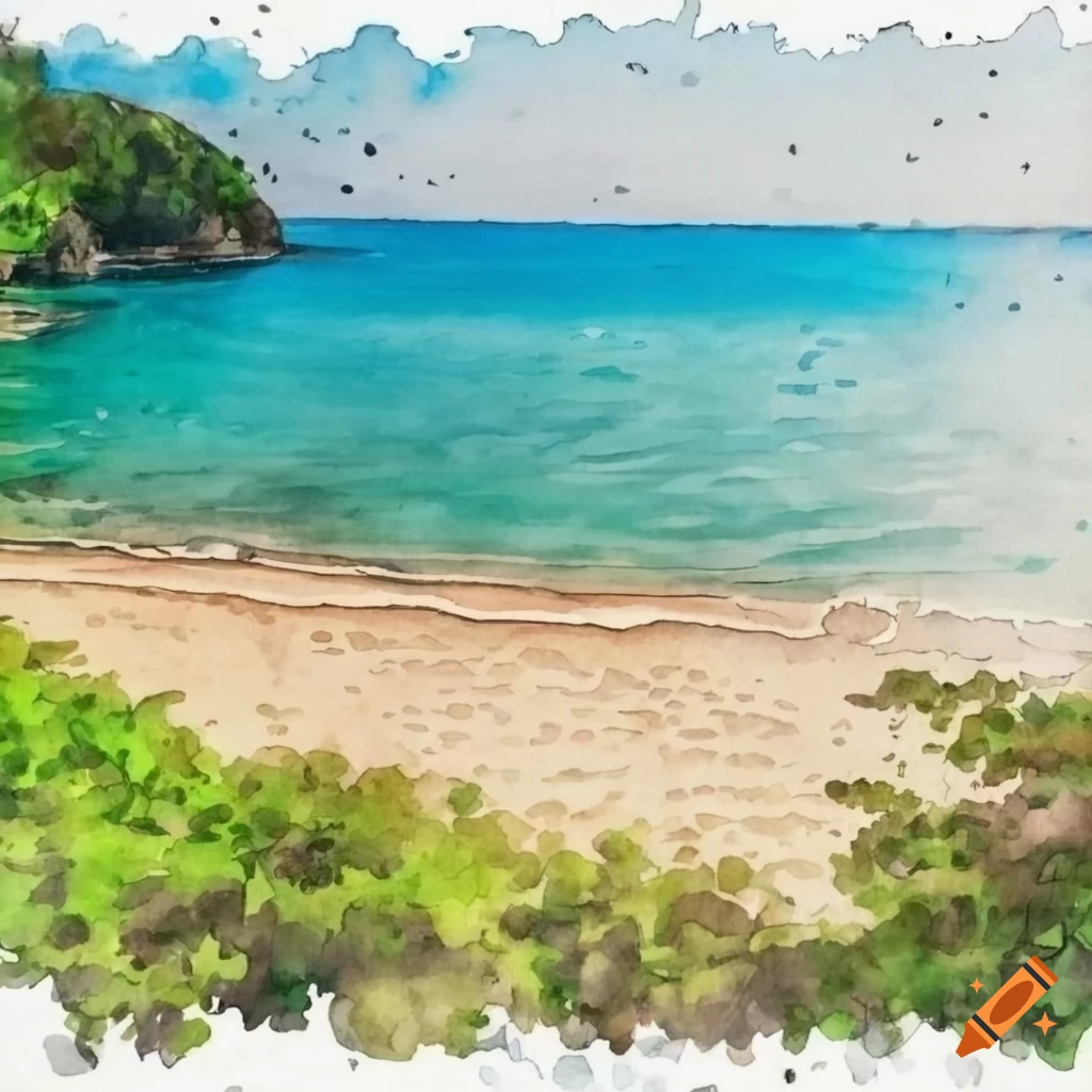 Watercolor illustration of Katsura Beach in Japan on Craiyon