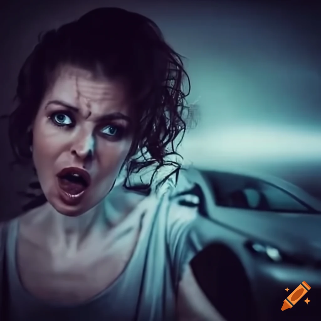 Surprised woman in a car on Craiyon