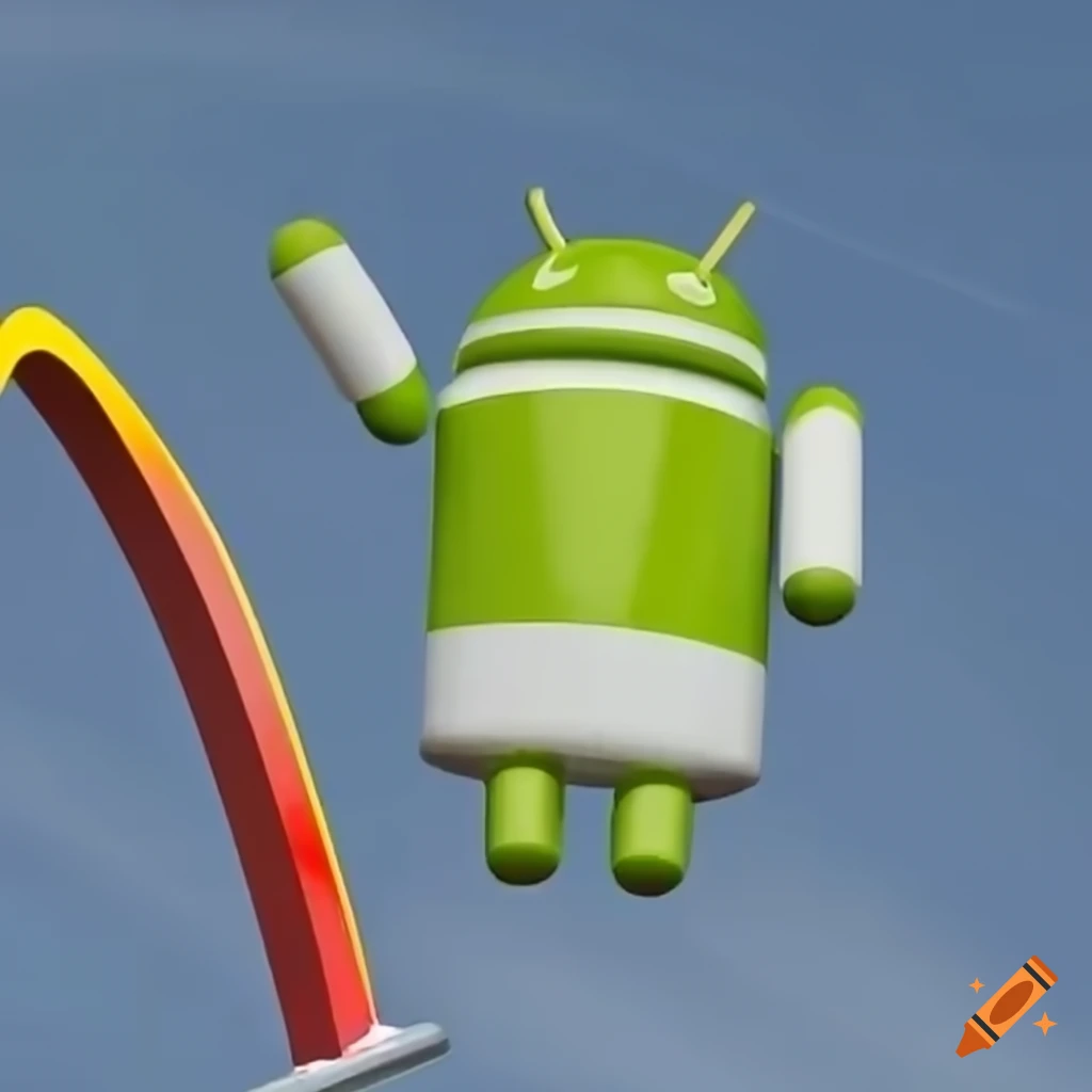 Android mascot standing at a mcdonald's sign