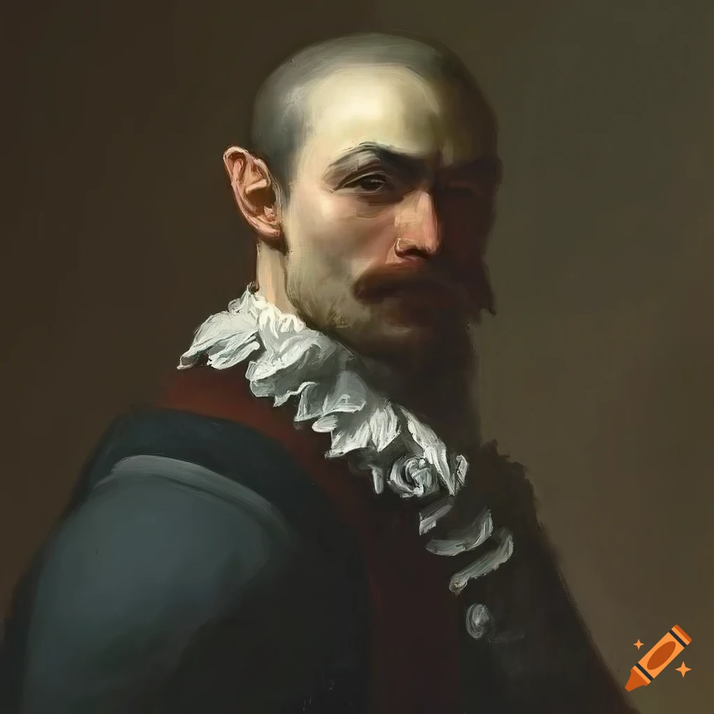 Dark baroque painting of a male elf in 1700s clothing