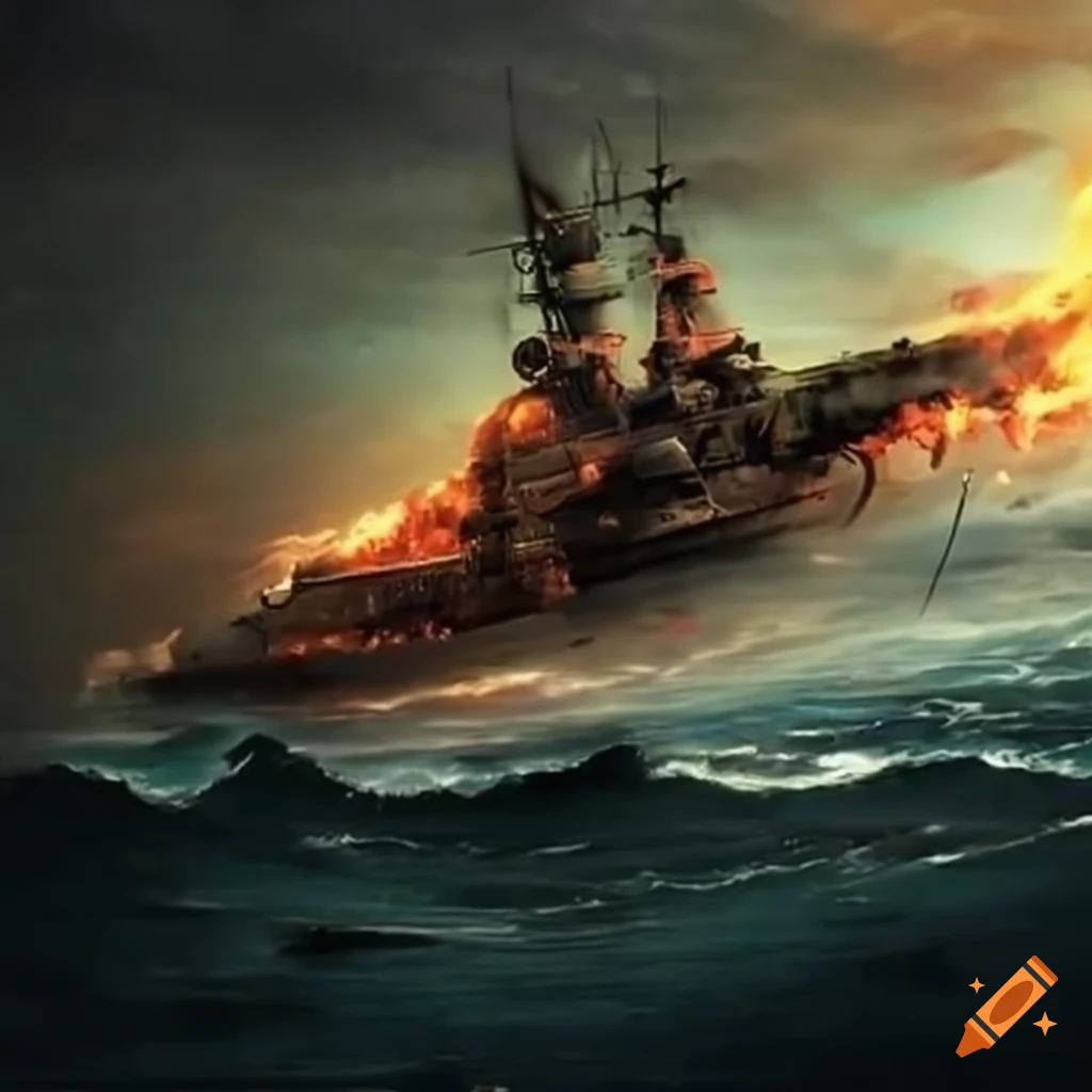 Tabletop game depicting a ww2 naval battle on Craiyon