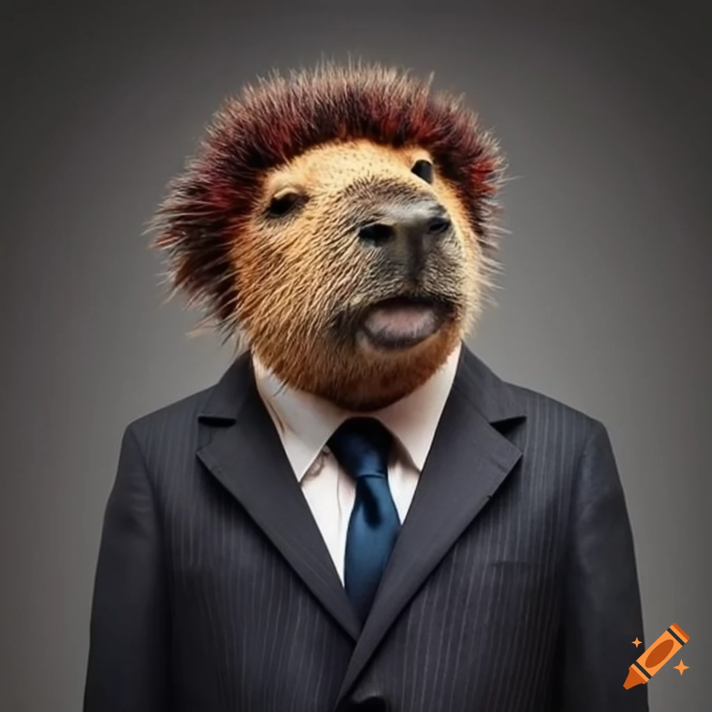 Funny image of a man dressed as a capybara on Craiyon