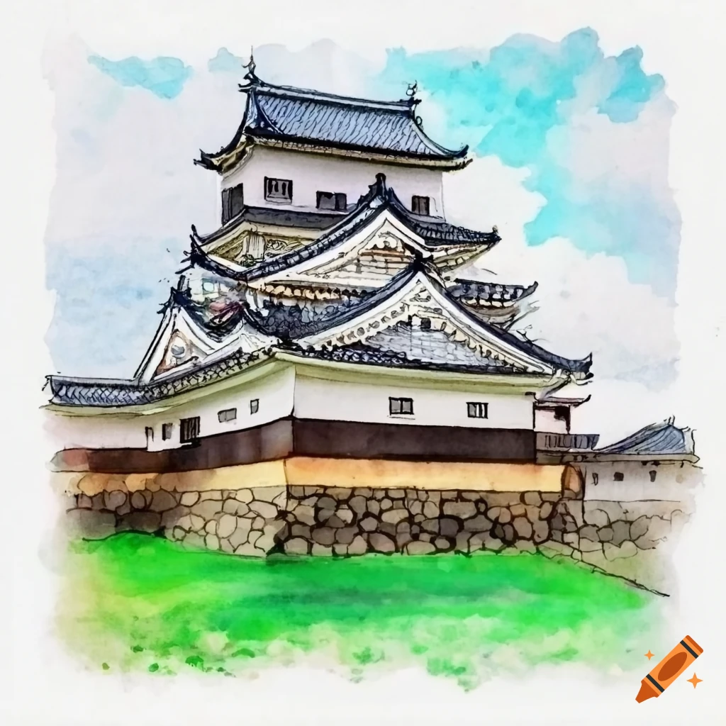 Watercolor illustration of kochi castle in japan on Craiyon