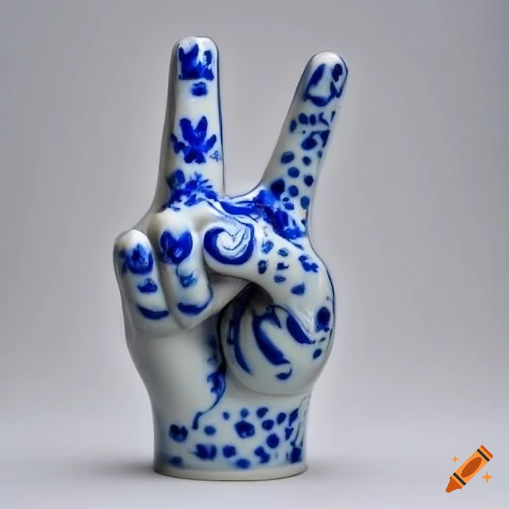 Blue patterned porcelain hand sign