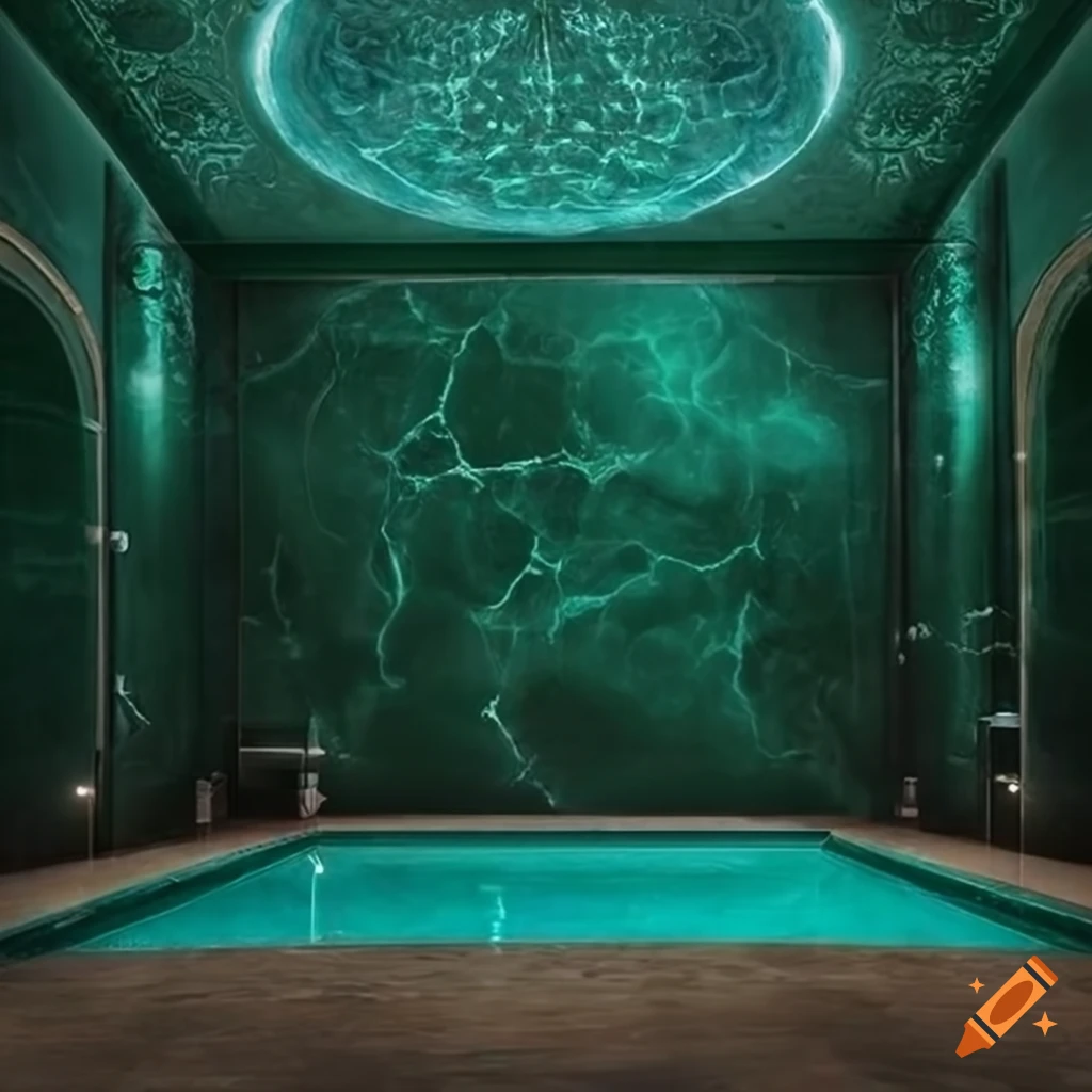 Intricate green marble poolroom on Craiyon