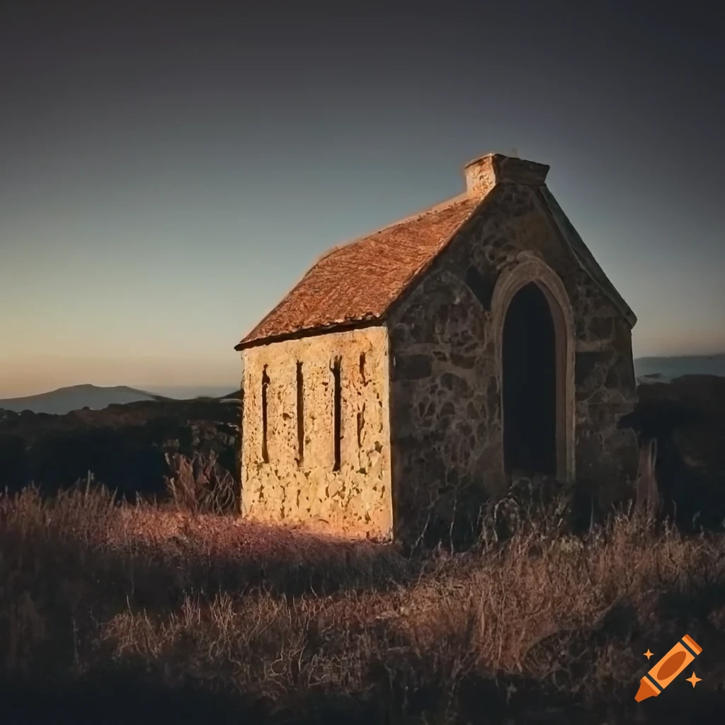 Detailed stone chapel in a mediterranean landscape