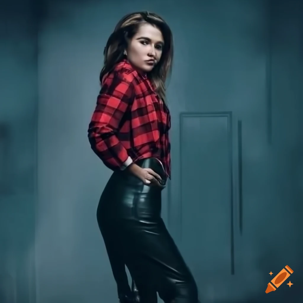Hyperrealistic Photograph Of Actress Addison Timlin In Red Plaid Shirt