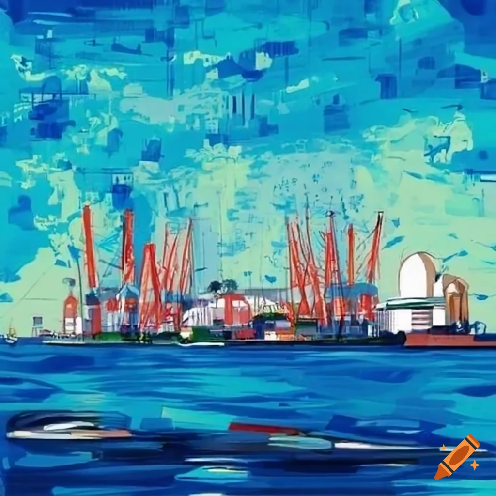 Illustration of yokohama port on Craiyon