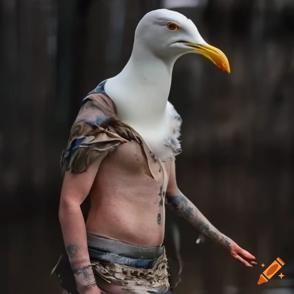 Image of a fantasy seagull-human hybrid on Craiyon