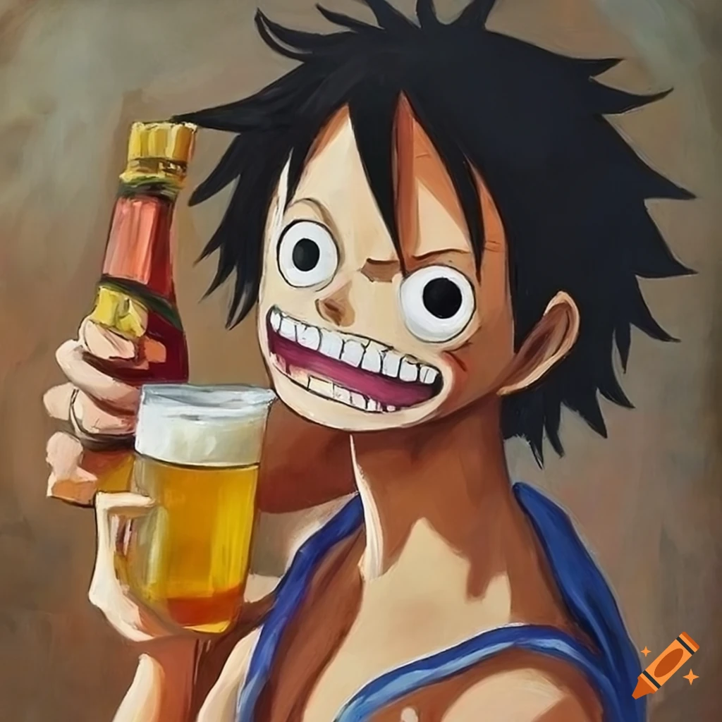 Oil painting of Luffy and Zorro enjoying drinks at a pool bar on Craiyon