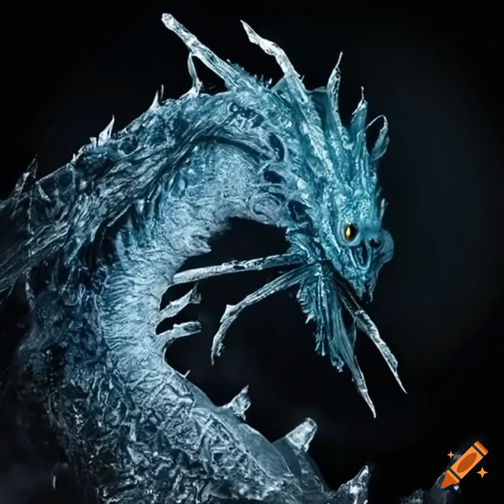 Ice-covered creature with dragon and insect features on Craiyon