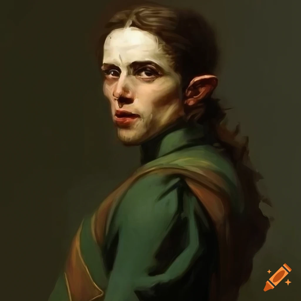 Dark baroque painting of a male elf in 1700s clothing on Craiyon