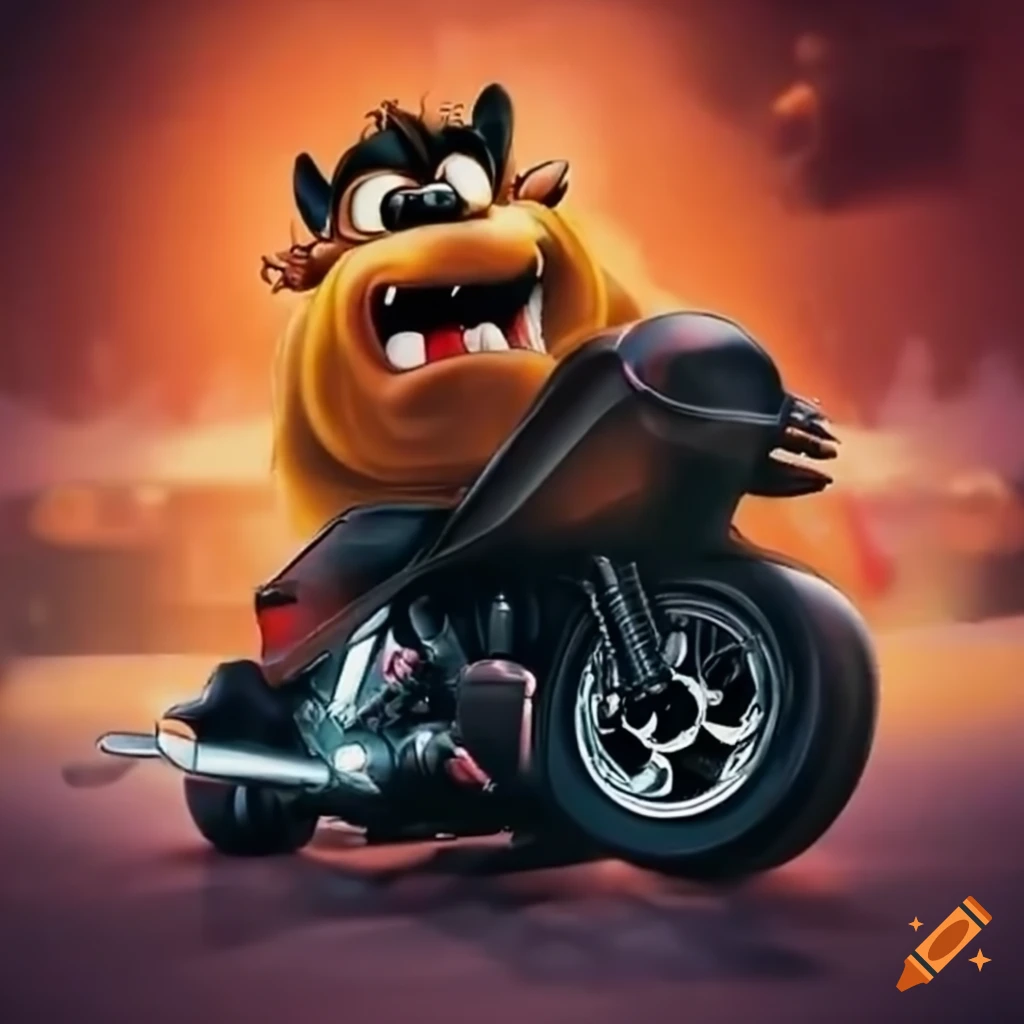 Taz riding a motorcycle on Craiyon