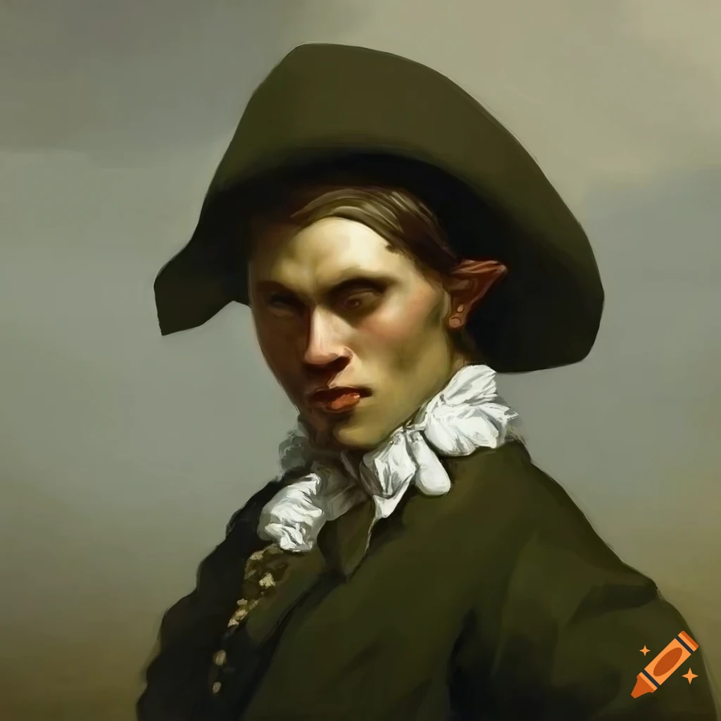 Dark baroque painting of a male elf in 1700s clothing on Craiyon