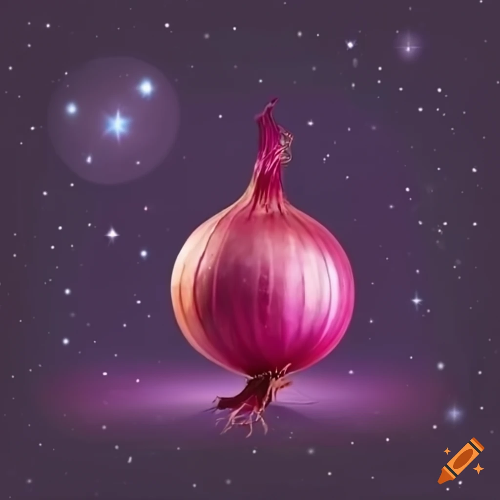 Onion with space and stars background