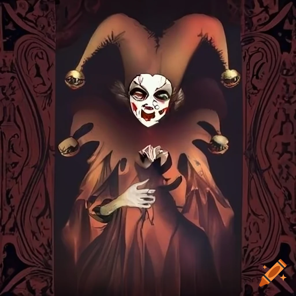 Halloween jester tarot card with frame