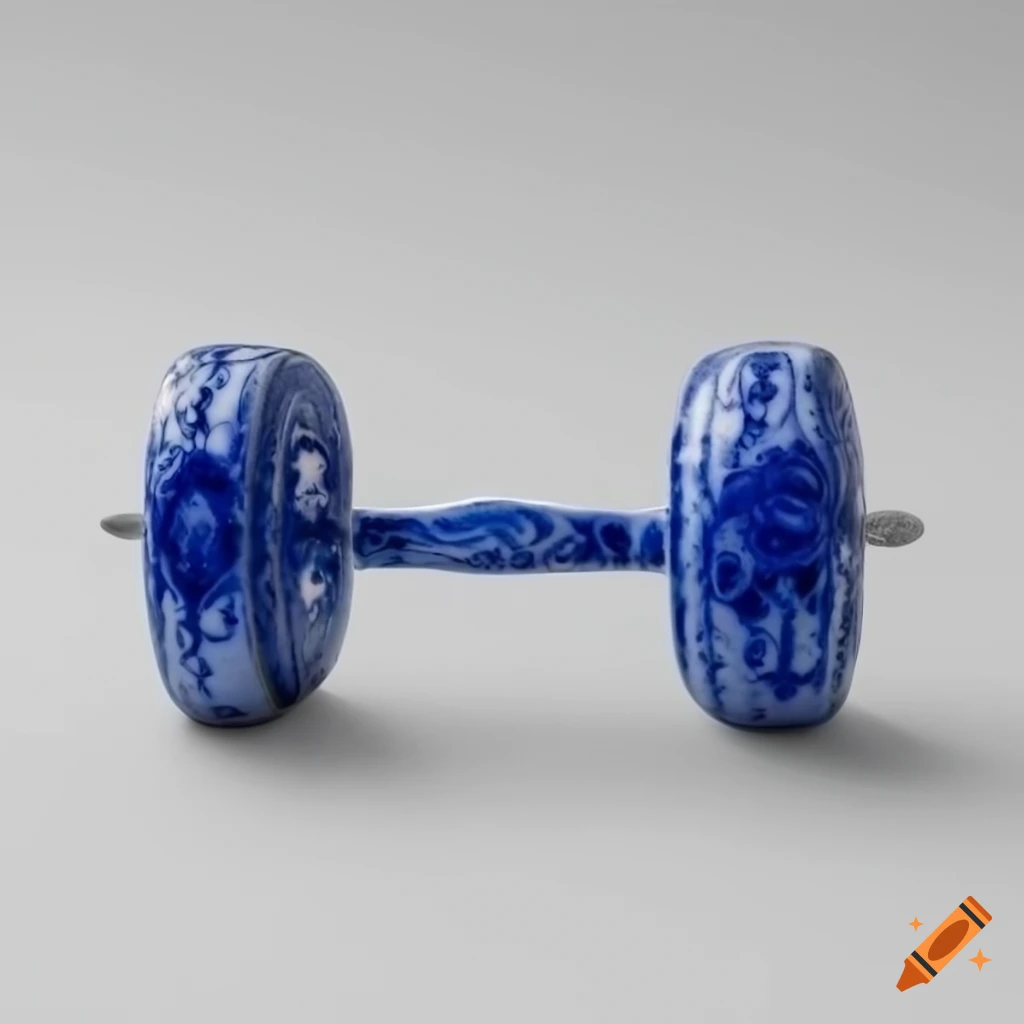 Blue porcelain barbell with oriental patterns