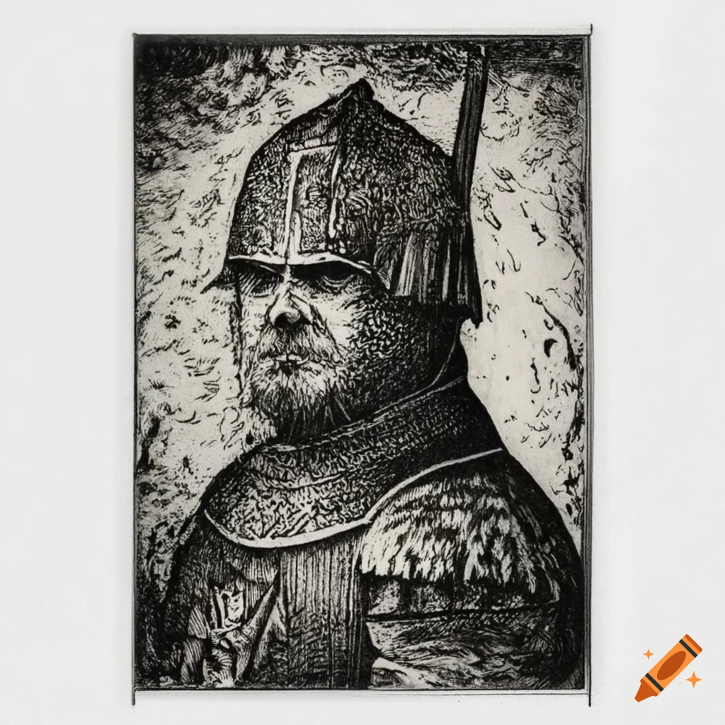 Black and white portrait of a fantasy knight on Craiyon