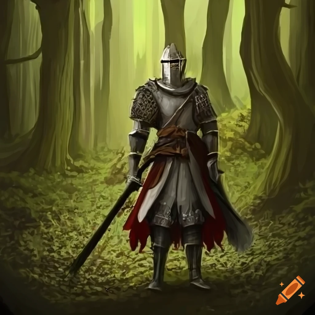 Image of a noble knight in a forest on Craiyon