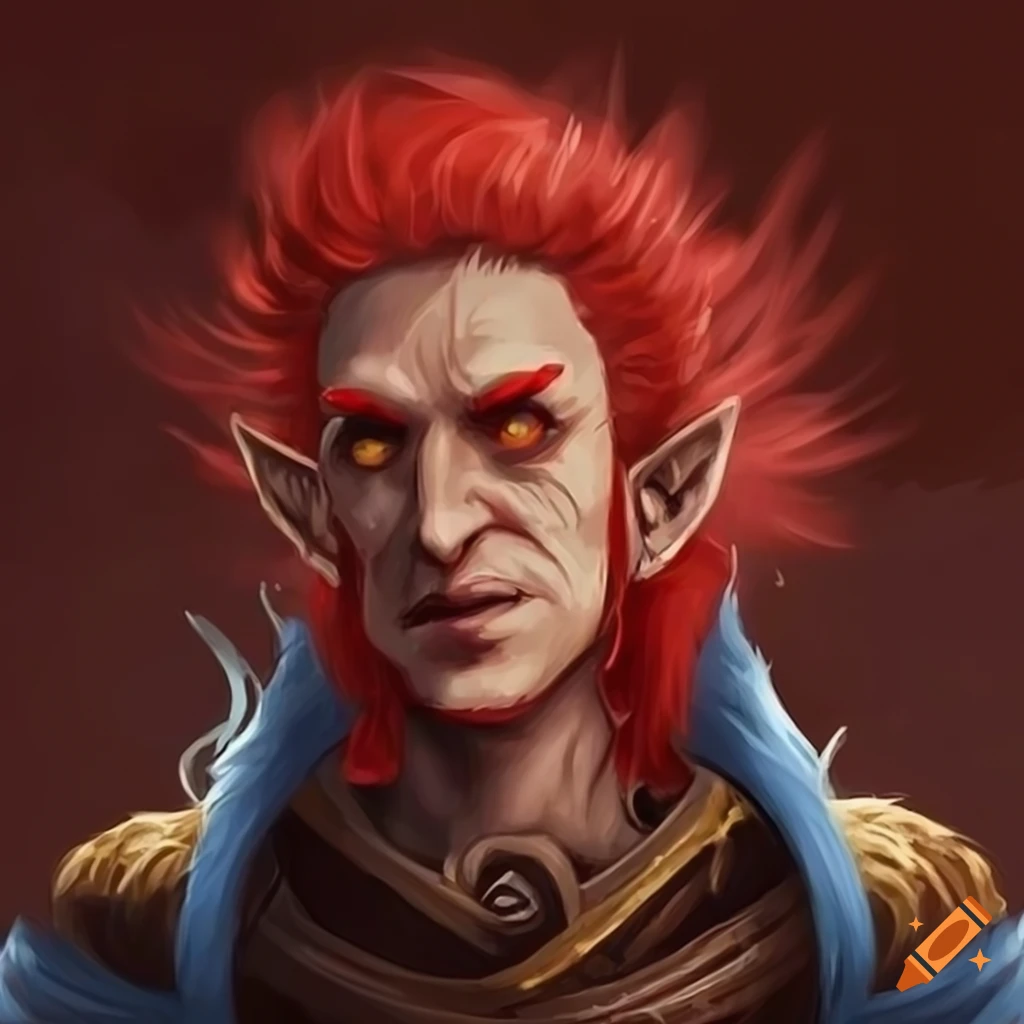 Portrait of a redhead gnome male in fantasy outfit