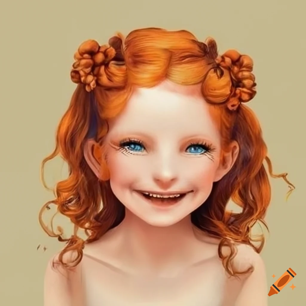 Colorful Illustration Of Cute Girls With Ginger Hair