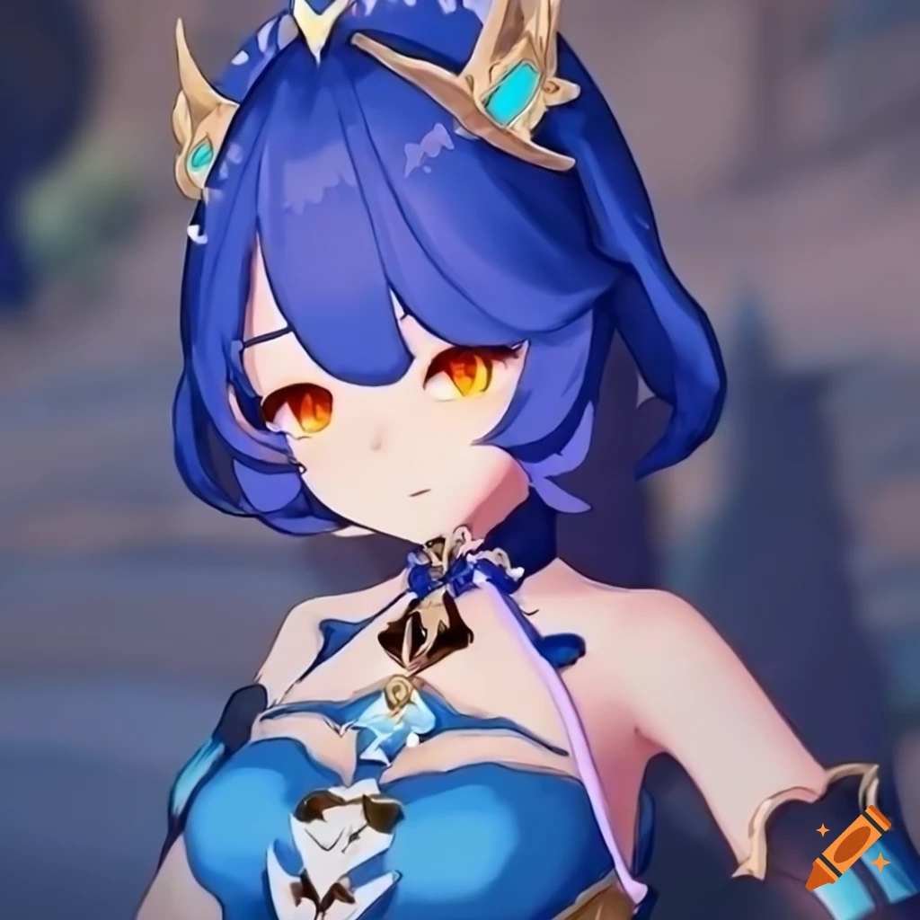 Art of furina from genshin impact in a blue dress