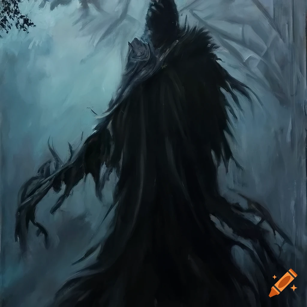 Oil painting of a creepy dementor with giant wings